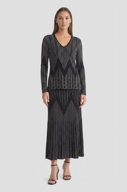 Ming Wang Silver Lurex Studded Soft Knit Top