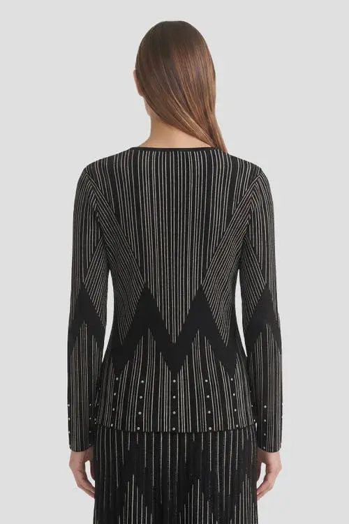 Ming Wang Silver Lurex Studded Soft Knit Top