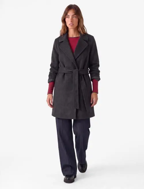 Koton Belted Lapel Wool Blend Oversized Coat - Anthracite