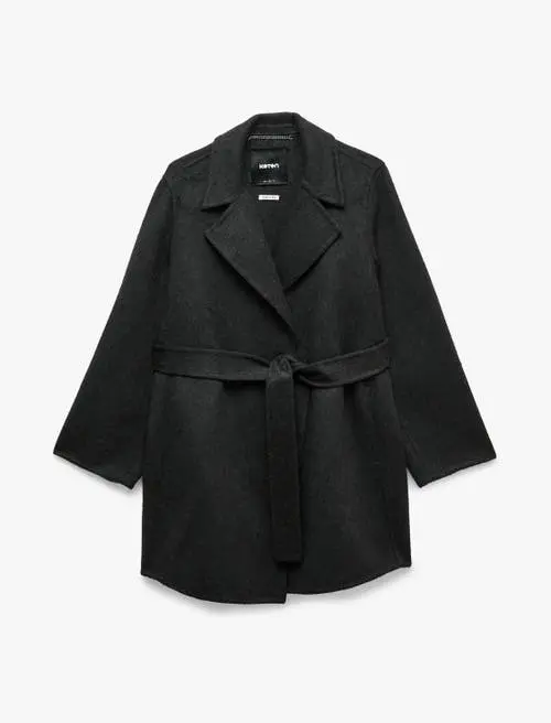 Koton Belted Lapel Wool Blend Oversized Coat