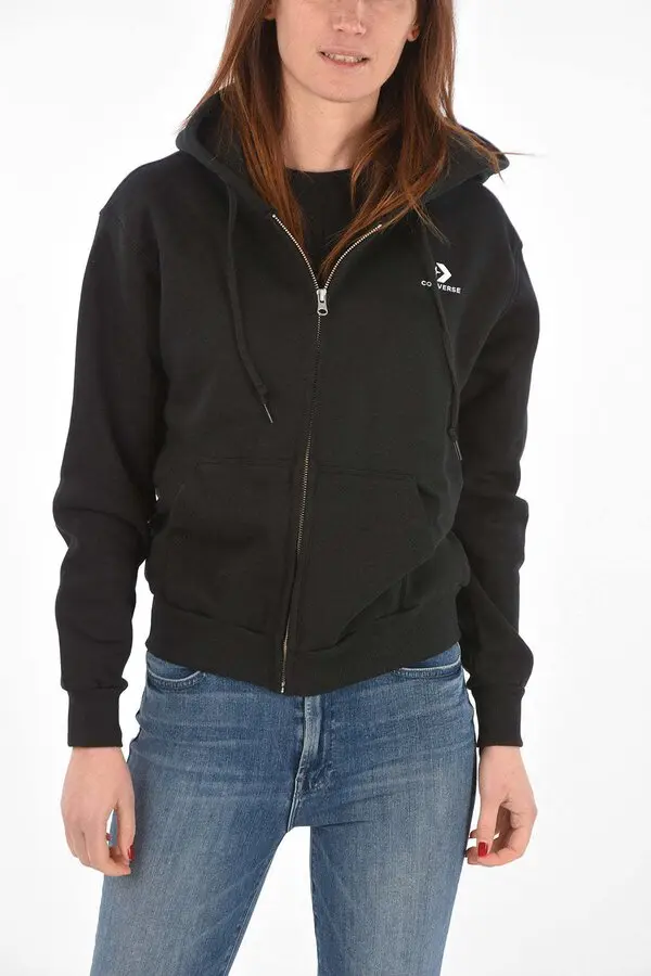 CONVERSE Logo-embroidered Zip-up Hoodie - Black