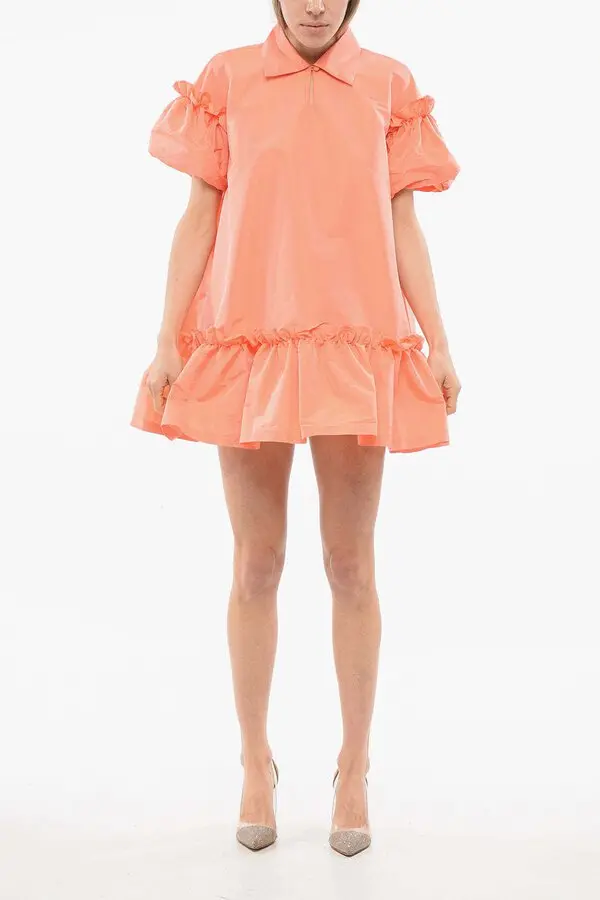 VIKTOR  ROLF Ruffle-trim Short-puff Sleeve Minidress - Orange