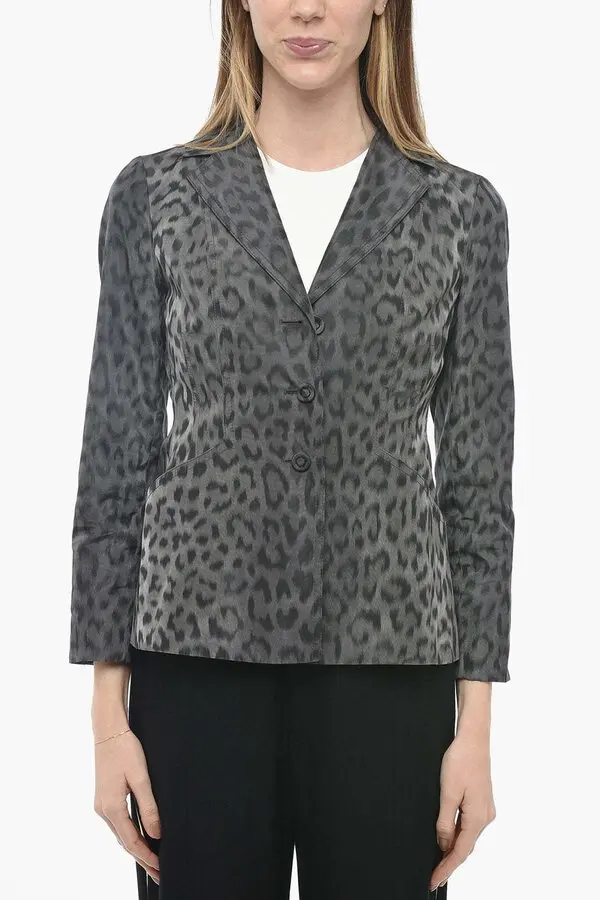 Dior Unlined Silk Blazer With Animalier Print - Gray