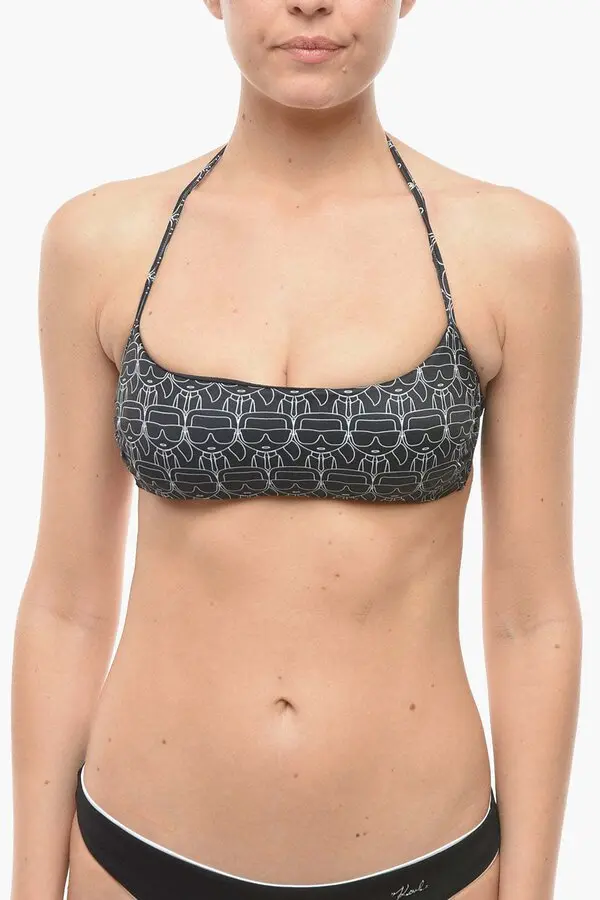 Karl Lagerfeld Halter All-over Print Bikini Top - Black