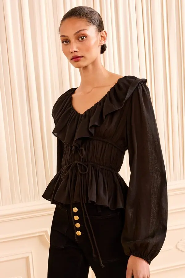 Ulla Johnson Vienne Ruffle Top - Noir