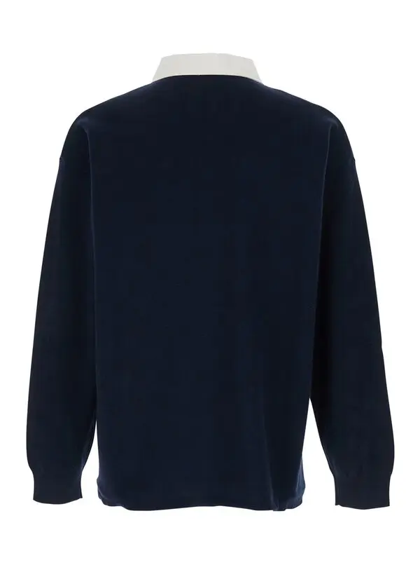 BOSS Blue Sweater With Polo-shirt Style Collar In Cotton And Wool Blend For