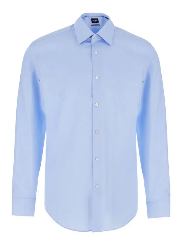 BOSS Hank' Light Shirt With Classic Collar And Curved Hem In Cotton For - Blue