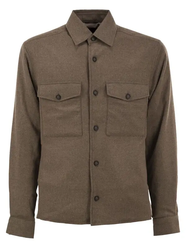 BOSS Virgin Wool-blend Overshirt With Patch Pockets - Brown