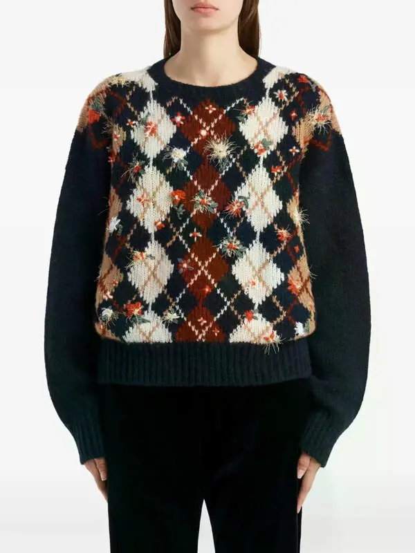Khaite Timi Embroidery Sweater In Navy Multi