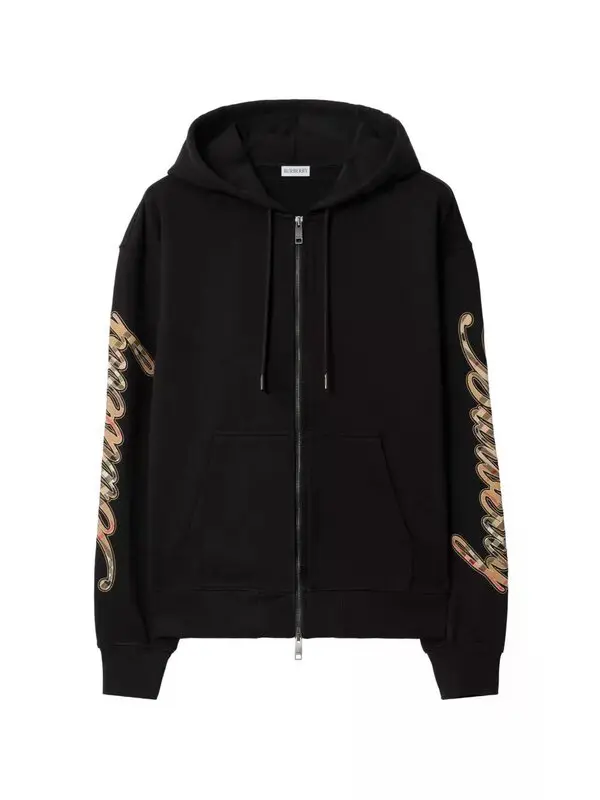 Burberry Check Cursive Logo Cotton Zip Hoodie