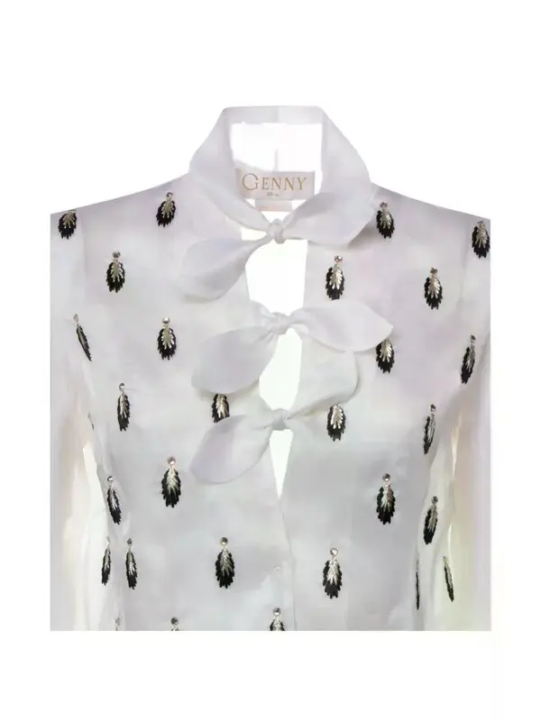 GENNY Sequin-embellished Bow-fastening Shirt