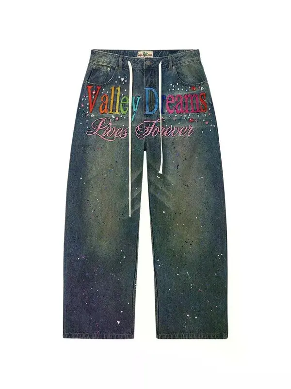 VALE FOREVER Paint-splatter Ice Cream Wide-leg Jeans
