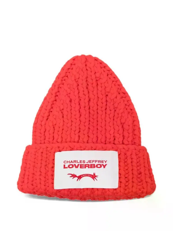 CHARLES JEFFREY Chunky-knit Logo-patch Beanie Hat - Red