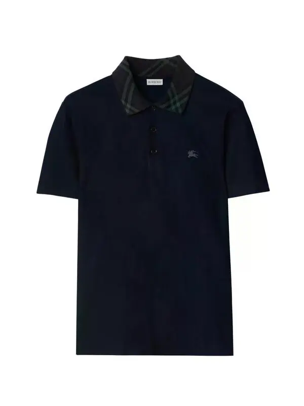 Burberry Check-collar Cotton Polo Shirt - Blue