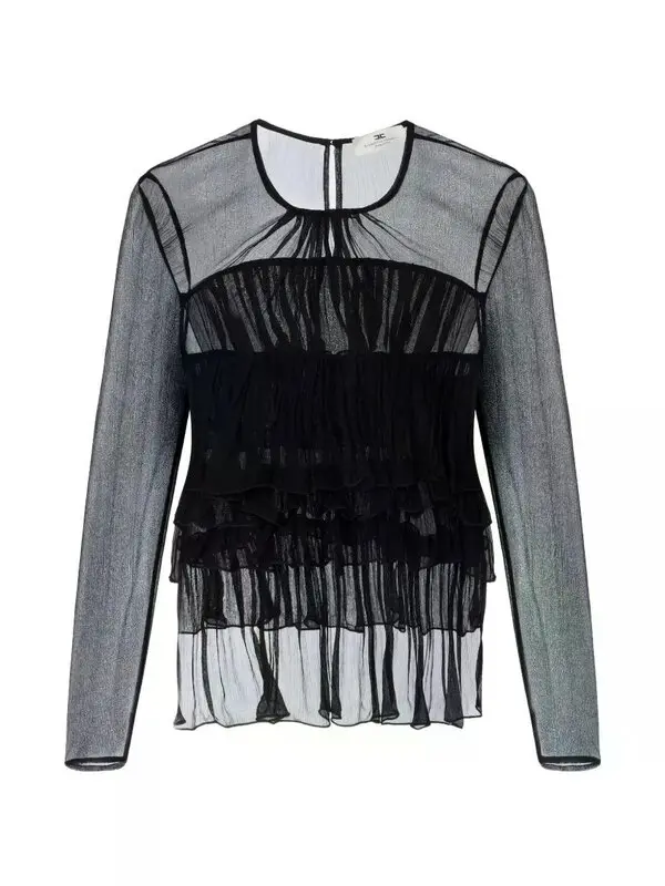 Elisabetta Franchi Blouse In Crepon Fabric With Flounces