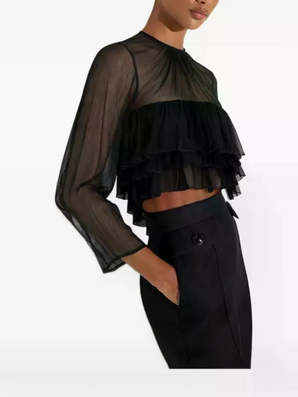 Elisabetta Franchi Blouse In Crepon Fabric With Flounces