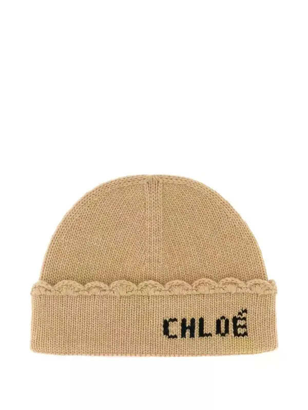 Chloé Logo-embroidered Scalloped Beanie Hat