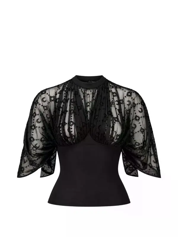 MARINE SERRE Moonogram Mesh Flock Short-sleeves Open Back Top