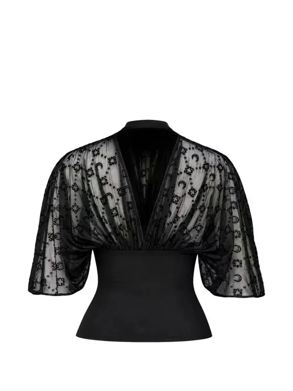 MARINE SERRE Moonogram Mesh Flock Short-sleeves Open Back Top