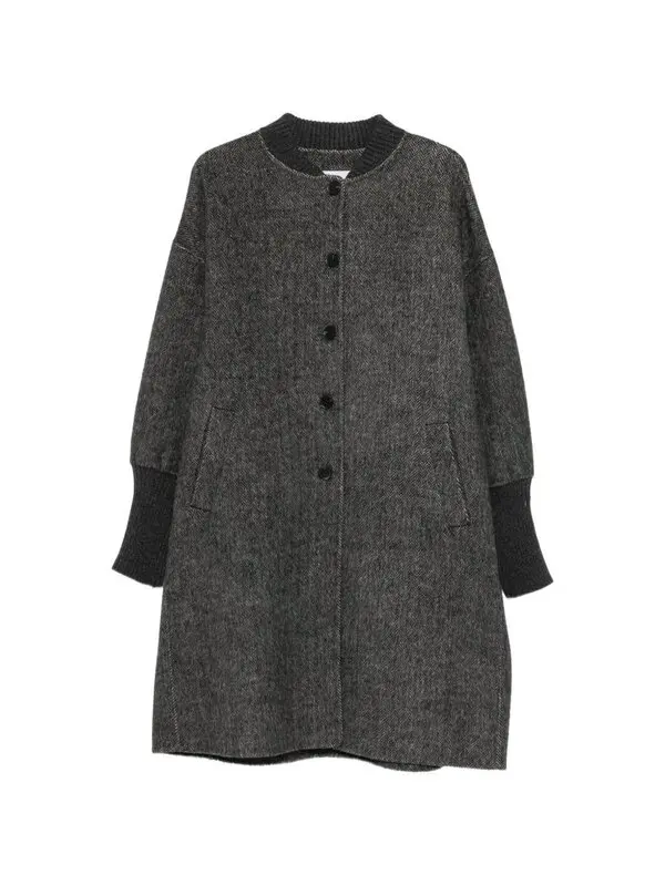 ISABELLE BLANCHE Herringbone-pattern Ribbed-trim Coat