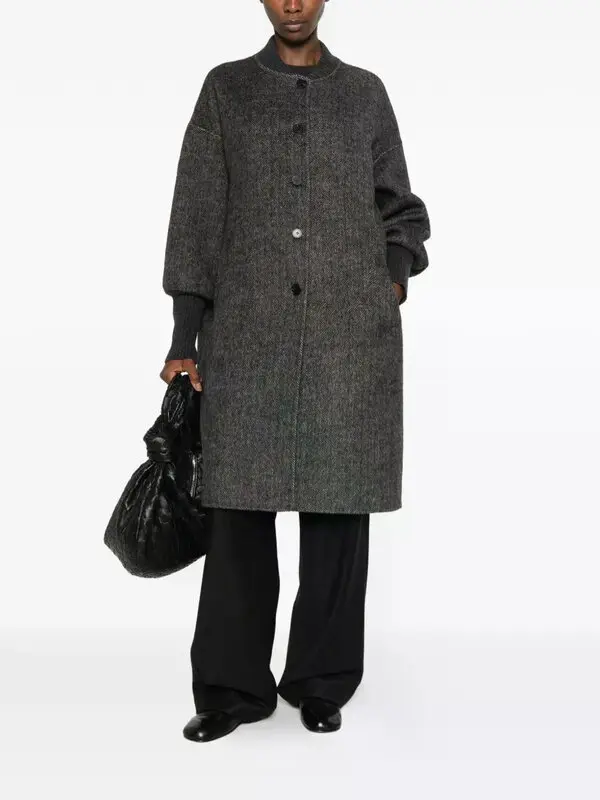 ISABELLE BLANCHE Herringbone-pattern Ribbed-trim Coat