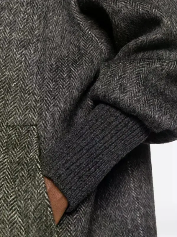 ISABELLE BLANCHE Herringbone-pattern Ribbed-trim Coat
