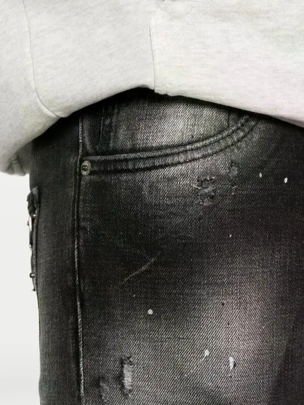 YES LONDON Paint-splatter Distressed Slim-fit Jeans