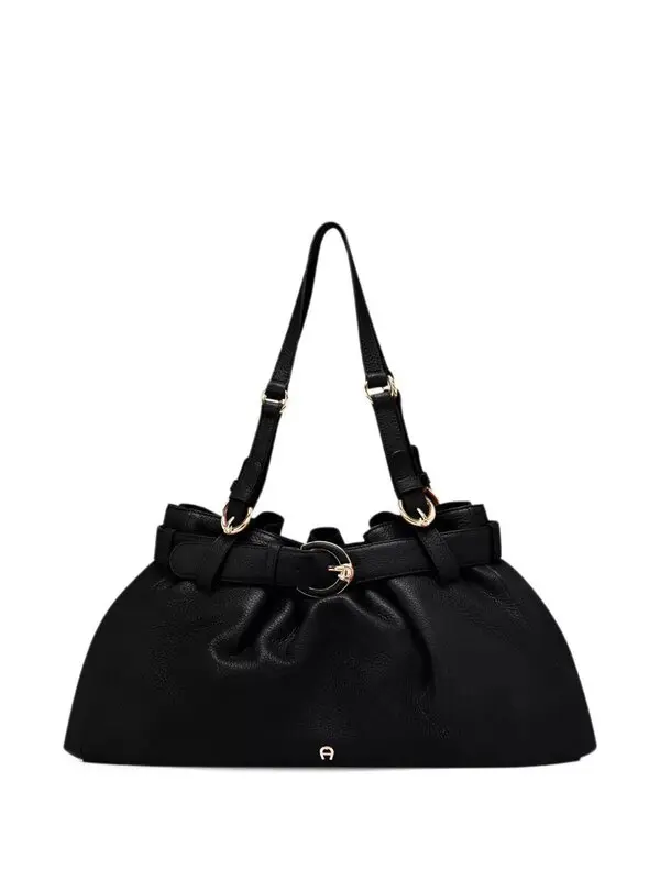 AIGNER Buckle-detail Grained-leather Shoulder Bag - Black