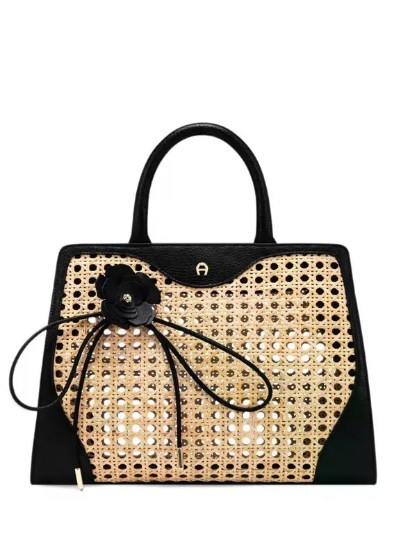AIGNER Cybill Treccia Woven-panel Flower-detail Handbag