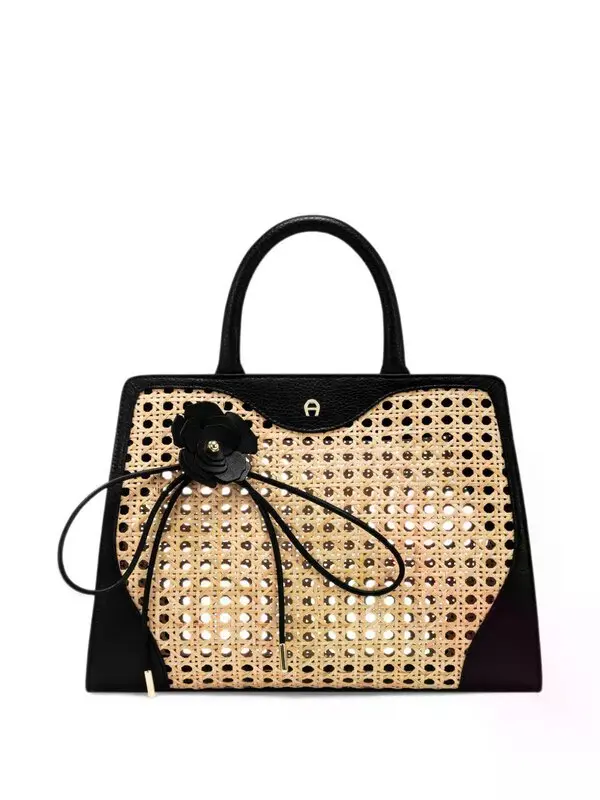 AIGNER Cybill Treccia Woven-panel Flower-detail Handbag