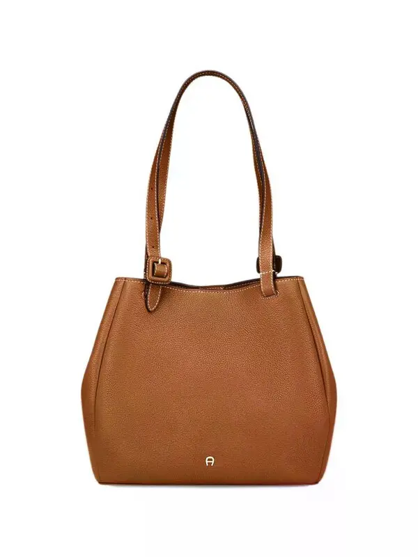 AIGNER Buckle-detail Pebbled Shoulder Bag - Brown