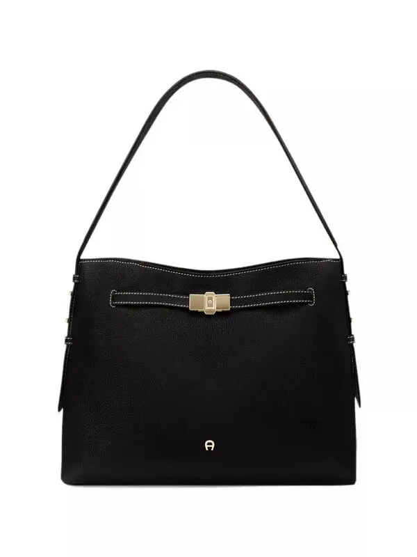 AIGNER M Fara Logo-plaque Top-stitch Shoulder Bag - Black