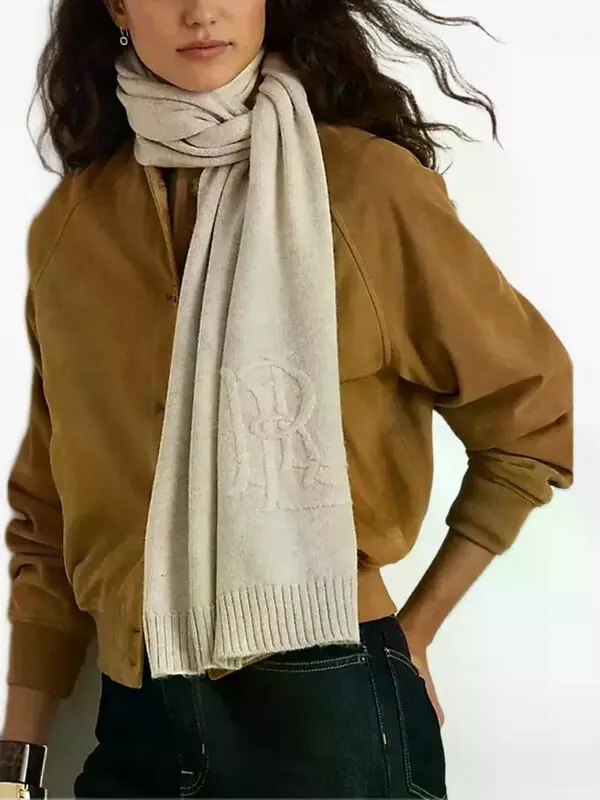 Ralph Lauren Logo-embroidered Ribbed-knit Scarf