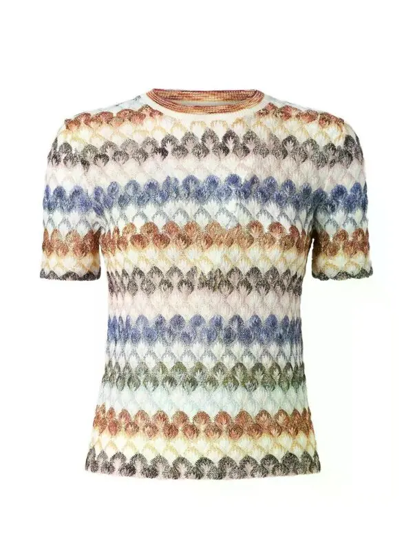 Missoni Short-sleeve Viscose Lamé Top With Lace Motif - Neutrals