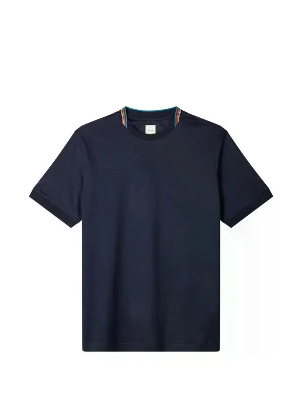 Paul Smith Navy Signature Stripe Collar T-shirt - Blue