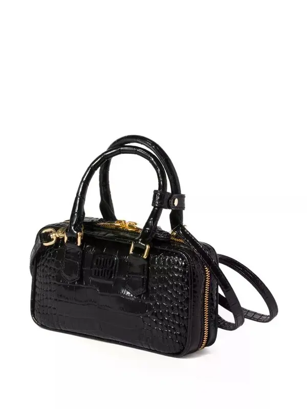 Miu Miu Mini Arcadie Bag In Crocodile Embossed Leather - Black