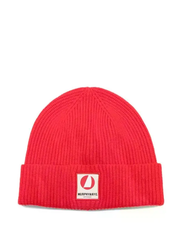 MURPHY&NYE Night Logo-patch Ribbed-knit Beanie Hat - Red