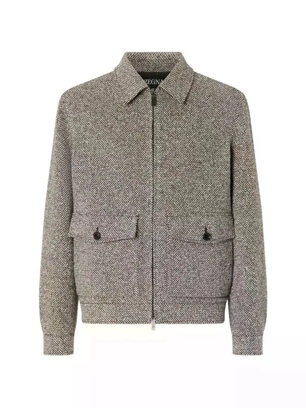 Zegna Dark Brown And White Wool Silk And Cashmere Blouson