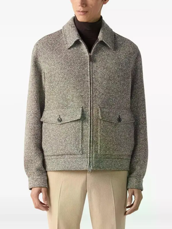 Zegna Dark Brown And White Wool Silk And Cashmere Blouson