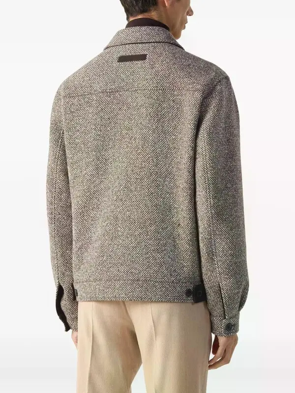 Zegna Dark Brown And White Wool Silk And Cashmere Blouson