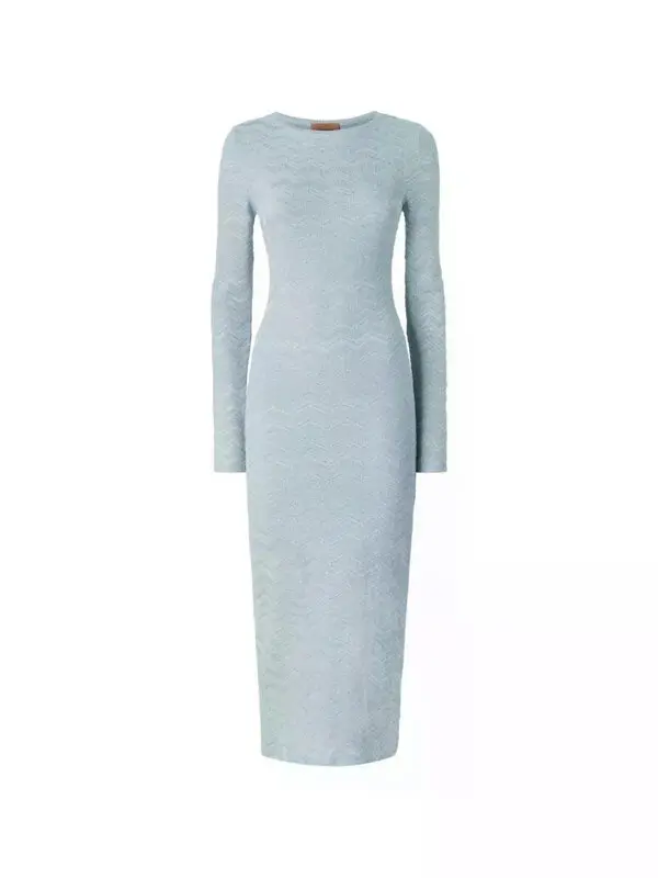 Missoni Long Dress In Viscose-and-cotton Lamé Chevron - Blue