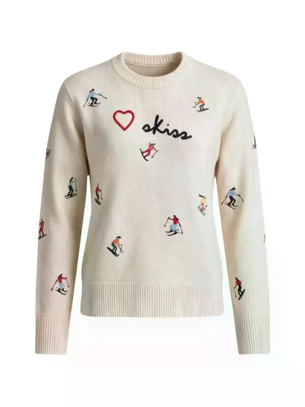MC2 SAINT BARTH Off-white Kyla Wool Crewneck Knit Sweater With Skiss Embroidery