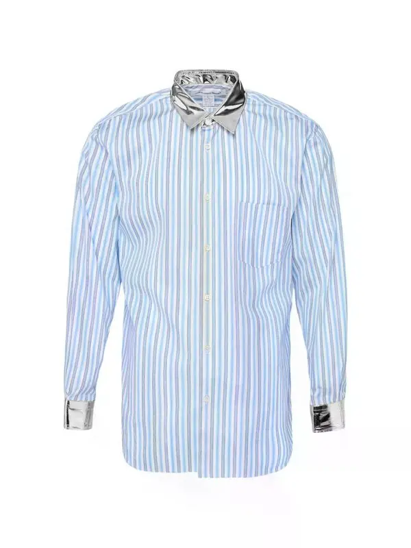 Comme Des Garçons Striped Metallic-trim Shirt - Blue