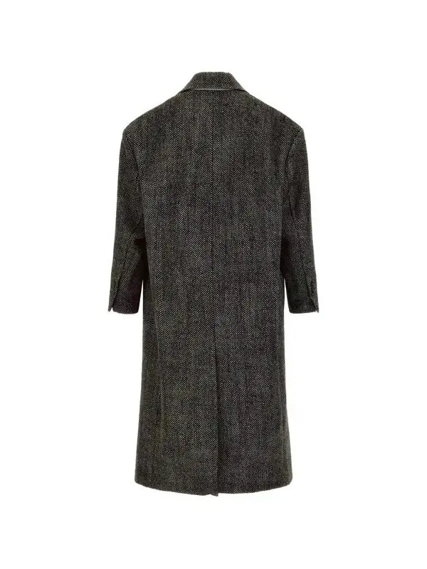 AMI Paris Long Double-breasted Wool Herringbone Coat