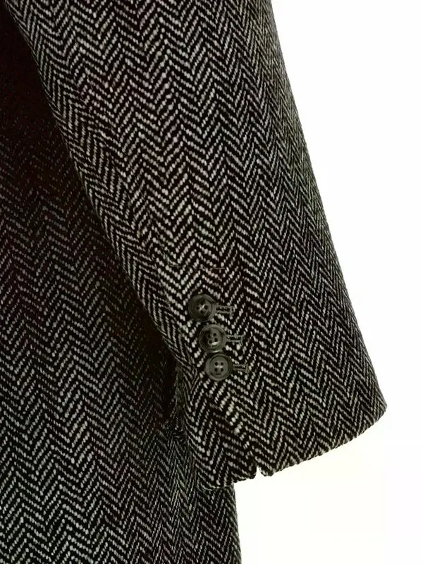 AMI Paris Long Double-breasted Wool Herringbone Coat