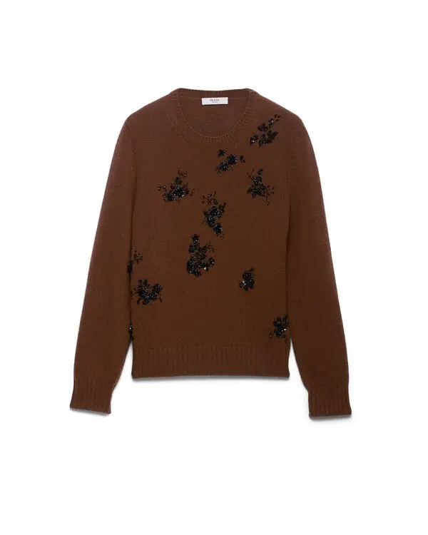 Prada Wool And Cashmere Crew-neck Sweater - Brown