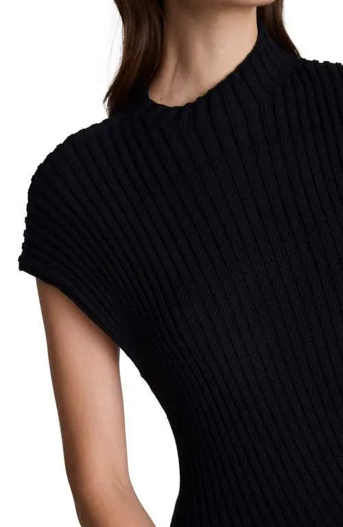 KENNETH COLE Asymmetric Mock Neck Rib Sweater Dress - Black