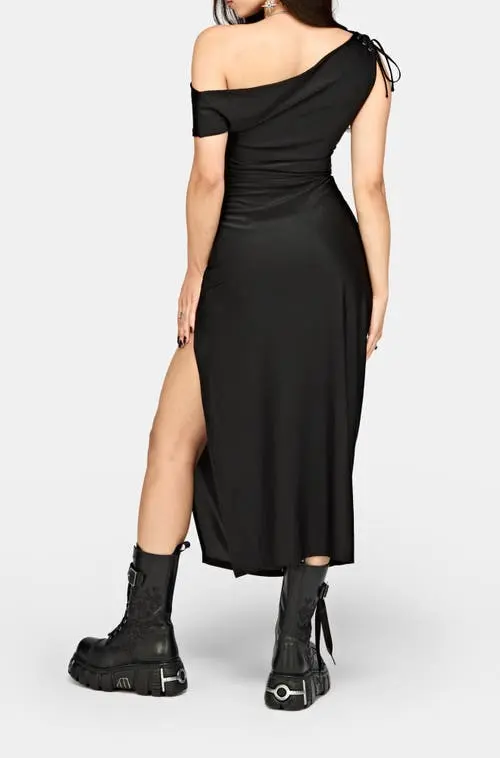 DISTURBIA Noctavia Asymmetric Lace Up Midi Dress