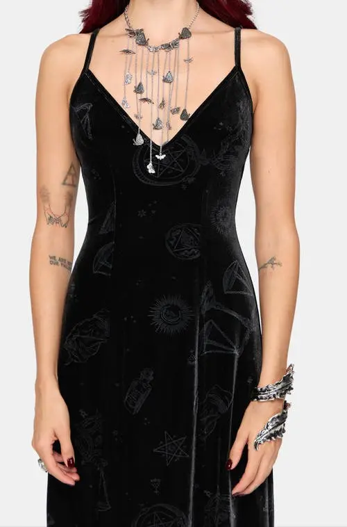 DISTURBIA Orin Foiled Velour Cami Maxi Dress