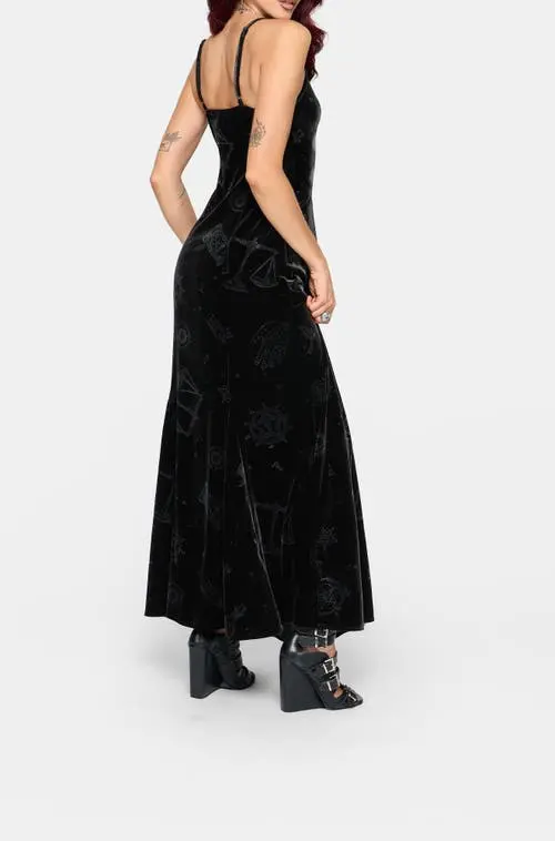 DISTURBIA Orin Foiled Velour Cami Maxi Dress